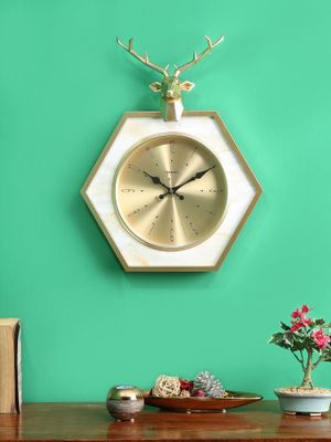 Buy At Home by Nilkamal Stag Hexa Wall Clock -Gold Online