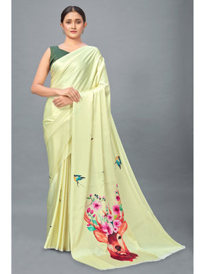Buy Monjolika Fashion Light Yellow Green Color Satin Digital Print ...