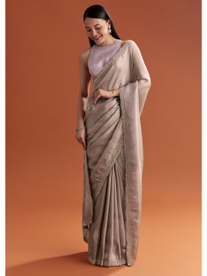 Buy KALKI FASHION Lavender Satin With Sequin & Bead Embroidery Saree ...