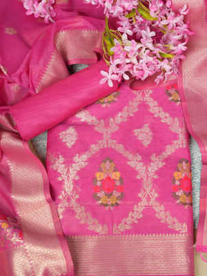 Buy MUFFLY Multi-Color Banarasi Patola Silk Unstitched Dress Material ...