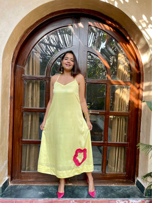 Buy Label Tanvee Women Yellow Embroidered Maxi Dress (S) Online
