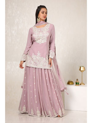 Buy Soch Onion Pink Georgette Embroidered Ghagra Top with Dupatta (Set ...