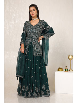 Buy Soch Green Georgette Embroidered Ghagra Top with Dupatta (Set of 3 ...