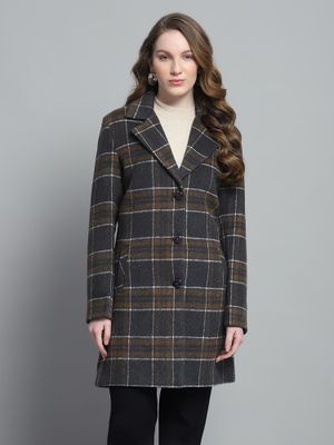 Buy Monte Carlo Womens Check Grey Notch Lapel Full Sleeve Overcoat (S ...