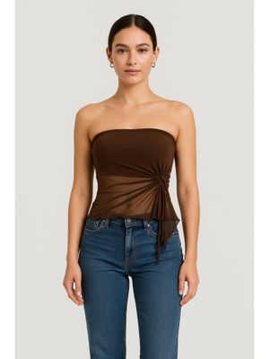 Buy Cider Mesh Solid O-ring Lettuce Trim Knotted Tube Top (XS) Online