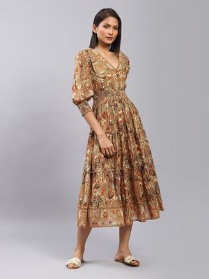 Buy Label Ritu Kumar V Neck Half Sleeves Long Dress Online