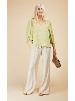 Buy Little Mistress Chartreuse Check Button Detail Top Online