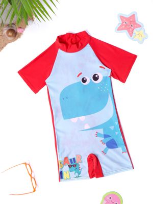 Buy Bubble Berry Swimming Costume Blue Red Dino Print 1 Piece Swimsuit ...