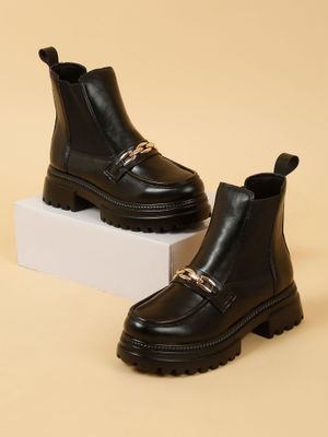 Buy VALIOSAA Black Gold Chained Casual Chelsea Boots online