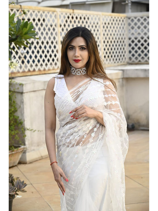 white sequins saree