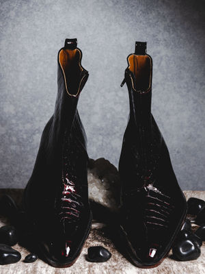 Buy Kavith Sainaani Burgundy Patent Croc Boots (Pack of 2) Online