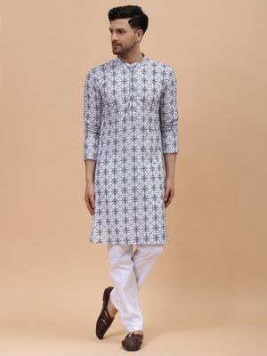 See Designs Kurta Set : Buy See Designs Mens Off White & Black Cotton ...