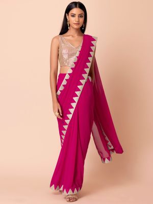 Indya Luxe Pre-draped saree : Buy Indya Luxe Fuchsia Pink Zari ...