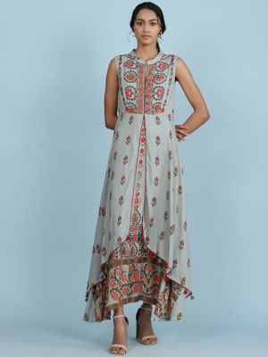 Buy Aarke Ritu Kumar Green Printed Maxi Dress Online