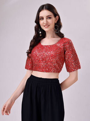 Buy Tikhi Imli Red Colored Sequinned Half Sleeves Blouse Online