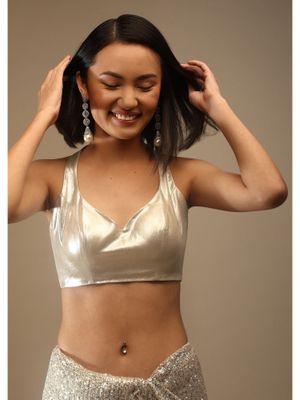 Buy KALKI FASHION Pearl Silver Satin Sleeveless Blouse Online