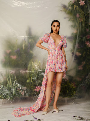 Buy THE IASO Pink Manami High Low Trail Dress Online