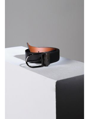 Buy Louis Philippe Men Black Solid Leather Reversible Belt (L) Online