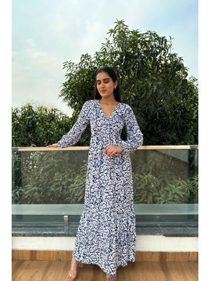 Buy Myclo Spring Summer Printed Blue Dress (XS) Online