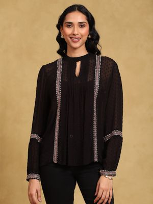 Buy Label Ritu Kumar Black Embroidered Top Online