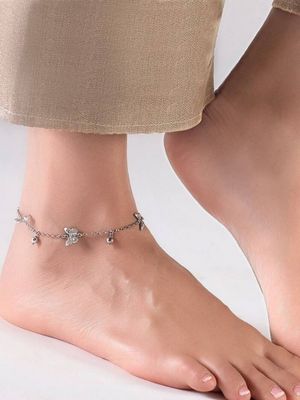 Buy Zavya Triple Butterfly Rhodium Plated 925 Sterling Silver Anklet Online