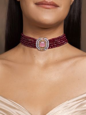 Buy Joules By Radhika Vibrant Maroon Choker Necklace Online