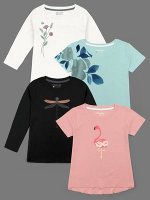 Buy HELLCAT Girls Multi-color Printed T-shirts (Pack of 4) Online
