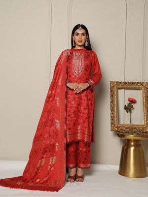 Buy Kidar RUKSAAR Women's Unstitched Suit-Maroon (Set of 3) Online