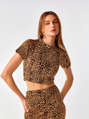 Buy COVER STORY Brown and Black Animal Print Crop Top Online