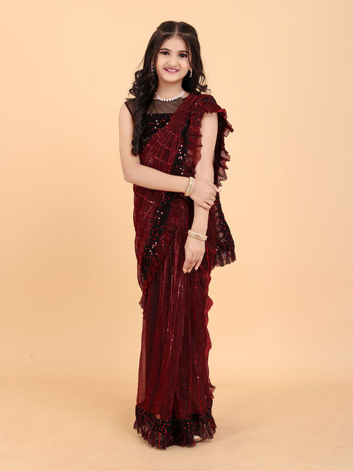 Buy Stylish Maroon Net Sarees Collection At Best Prices Online
