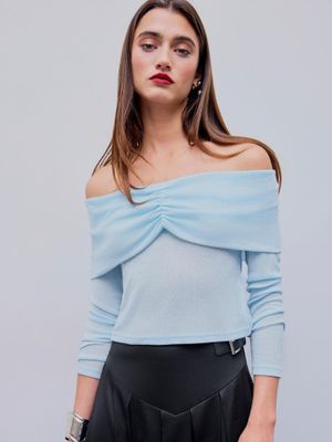 Buy Cider Off-Shoulder Ruched Long Sleeve Jersey Top (S) Online