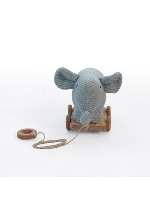 Buy PLUCHI Push & Pull Elephant - Blue Cotton Soft Toy with Wooden Cart ...