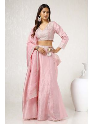 Buy Soch Womens Pink Art Silk Embroidered Ghagra Choli with Gotta Patti ...