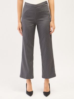 Buy SALT Attire Liberal Grey Striped Formal Side Zip Pant Online