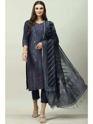 Buy Biba Blue Printed Suit (Set of 3) Online