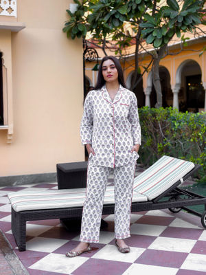 Buy Divena White Printed Cotton Co-Ord (Set of 2) Online