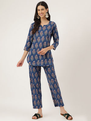 Buy Divena Blue Printed Co-Ord (Set of 2) Online