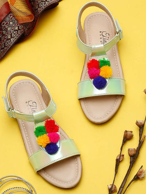 Buy Tiny Bugs Girls Ethnic Pompom Applique Sandals - Green Online