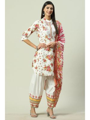 Buy Biba White Printed Suit (Set of 3) Online