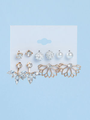 Buy Pipa Bella by Nykaa Fashion Set of 5 Ivory and Gold Stud Earrings ...