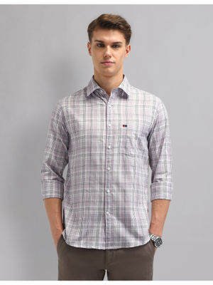 Buy AD By Arvind Men Casual Modern Slim Fit Checks Shirt Lavender (39 ...