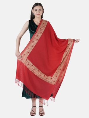 Buy MUFFLY Silky Pashmina Fine Wool Nalki Border Embroidered Needle ...