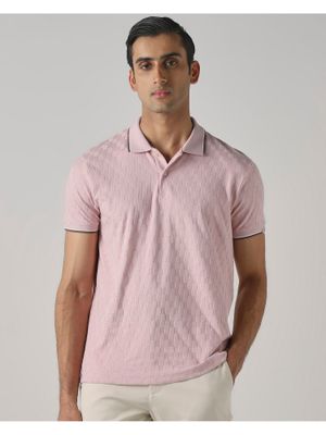 Buy Mufti Soft Pink Textured Polo T-Shirt (M) Online