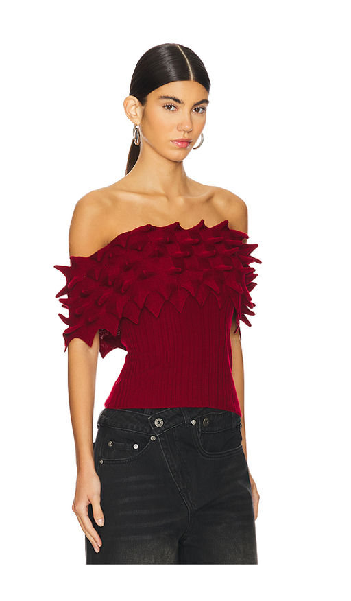 red strapless top revolve