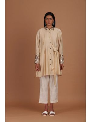 Buy Sandhya Shah Beige Babe Long Shirt with Pant (Set of 2) (XS) Online