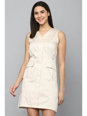 Buy Allen Solly Women Cream Solid Casual Dress Online