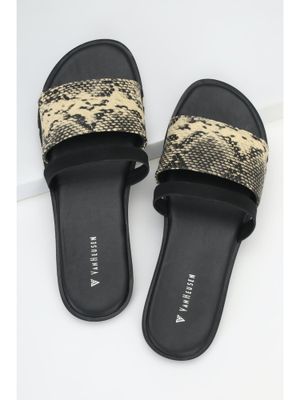 Buy Van Heusen Animal Print Cream Sliders Online