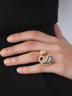 Buy Shaze Prato Zircon Studded Navy Blue Ring Online