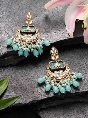 Buy Zaveri Pearls Turquoise Stone Clustered Beads Drop Kundan Chandbali ...