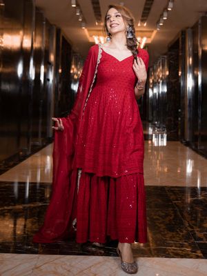 Aachho sharara_set_women_indianwear : Buy Aachho Maroon Jasmine ...